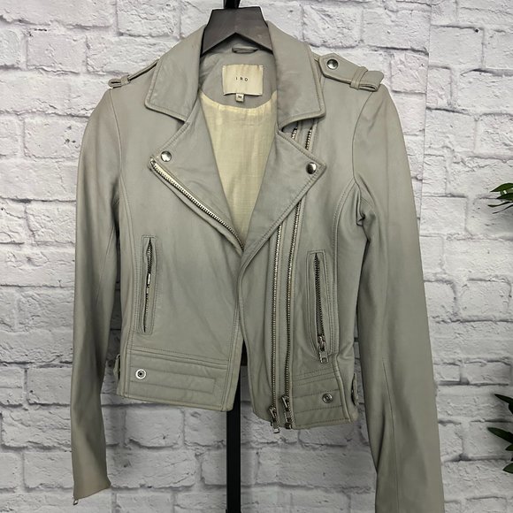 IRO | Jackets & Coats | Iro Light Grey Leather Moto Jacket | Poshmark